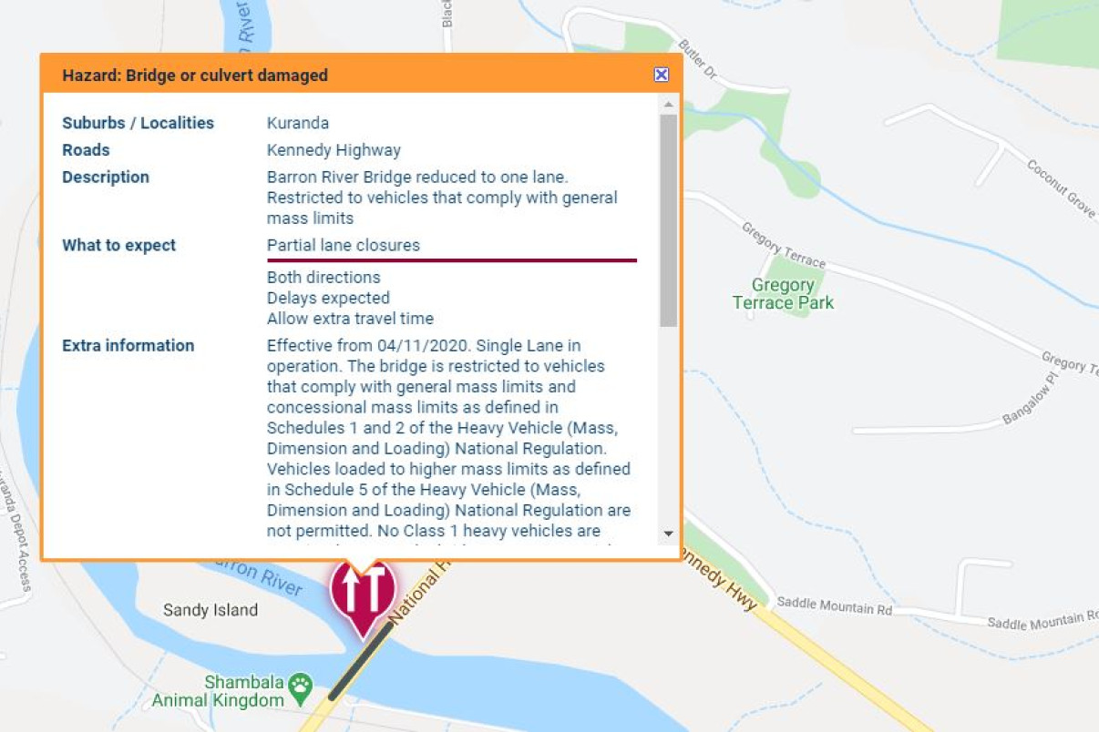 Changed traffic conditions Barron River bridge Kuranda. | The Express ...