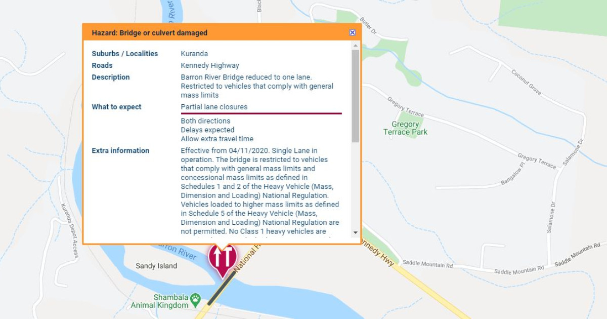 Changed traffic conditions Barron River bridge Kuranda. | The Express ...